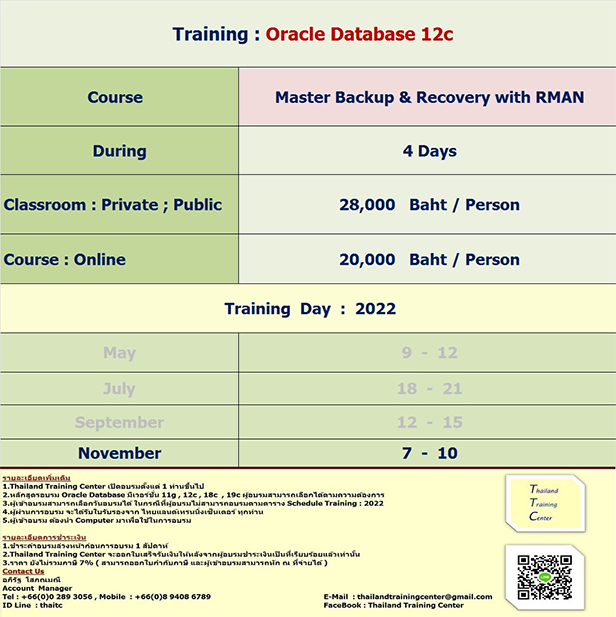 เปิดอบรมหลักสูตร Oracle Database 12c : Master Backup & Recovery with RMAN วันพฤหัสบดีที่ 7 - วัน ...