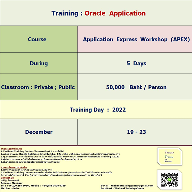 เปิดอบรมหลักสูตร APPLICATION EXPRESS (APEX) Workshop I วันพฤหัสบดีที่ 19 - วันพฤหัสบดีที่ 23 ...